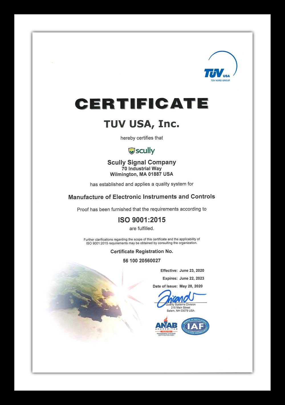 Scully TUV 9001 Audit Recertification